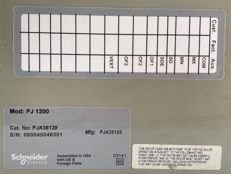 Square D PJA36120 3 Pole 1200A I-Line PowerPact Breaker (CHIPPED)