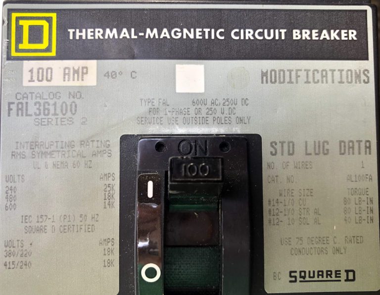 Square D FAL36100 3 Pole 100 Amp 600 Vac Circuit Breaker
