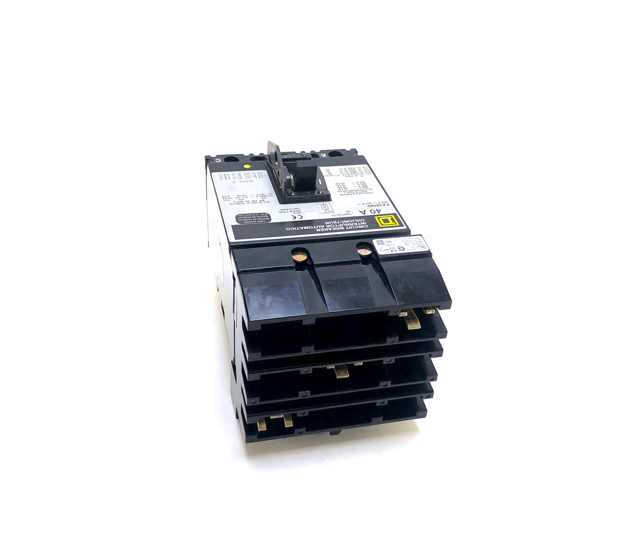 Square D FA36040 3 Pole 40 Amp 600 Vac I-Line Circuit Breaker