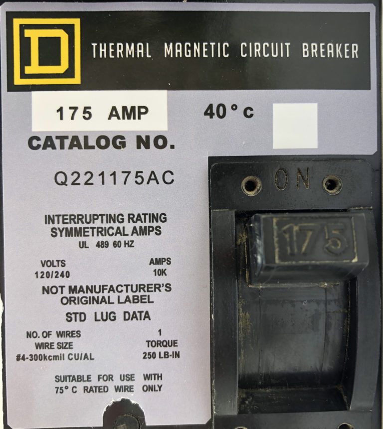 Square D Q221175AC 2 Pole 175 Amp 240 Vac I-Line Circuit Breaker