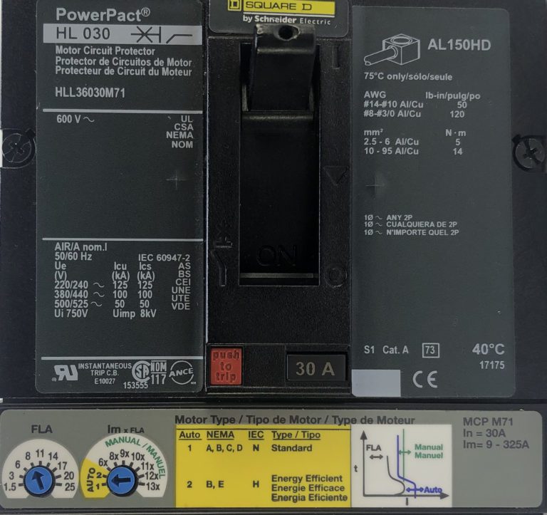 Square D HLL36030M71 3 Pole 30 Amp 600 Vac Circuit Breaker
