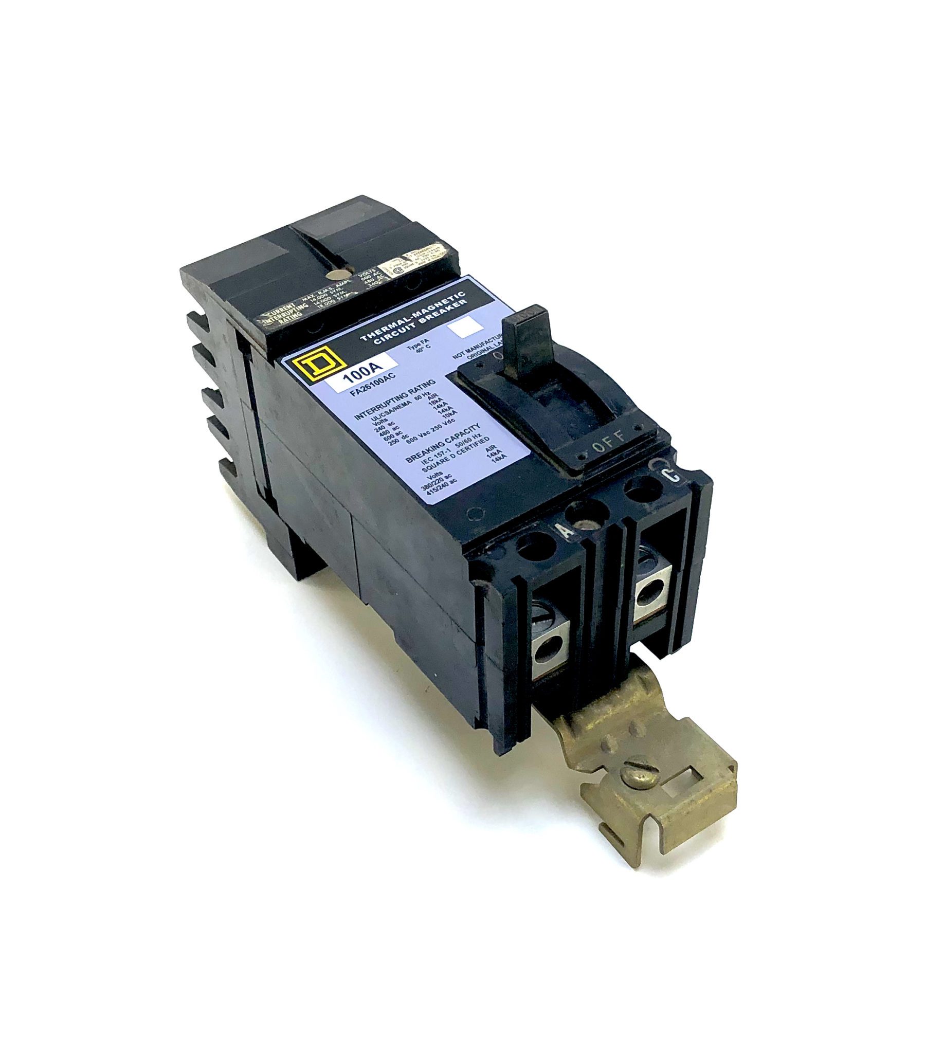 Square D FA26100AC 2 Pole 100Amp 600 Vac I-line Breaker A/C Phase