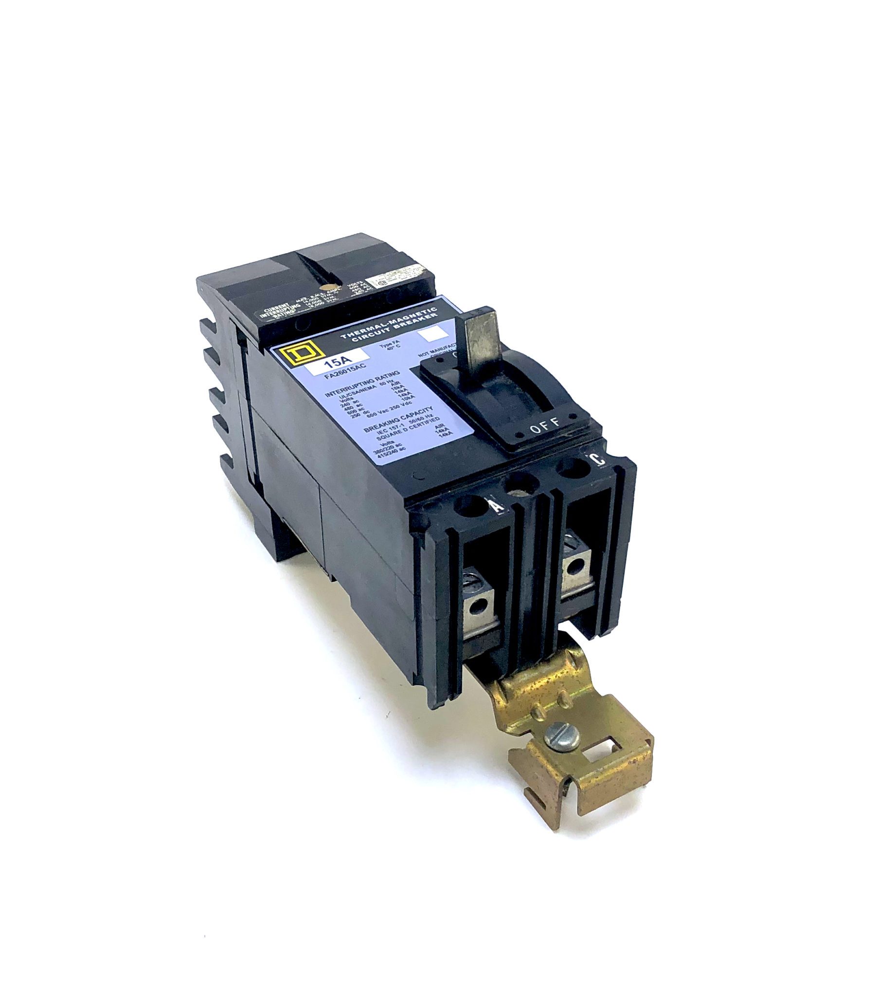 Square D FA26015AC 2 Pole 15 Amp 600 Vac I-Line Breaker A/C Phase