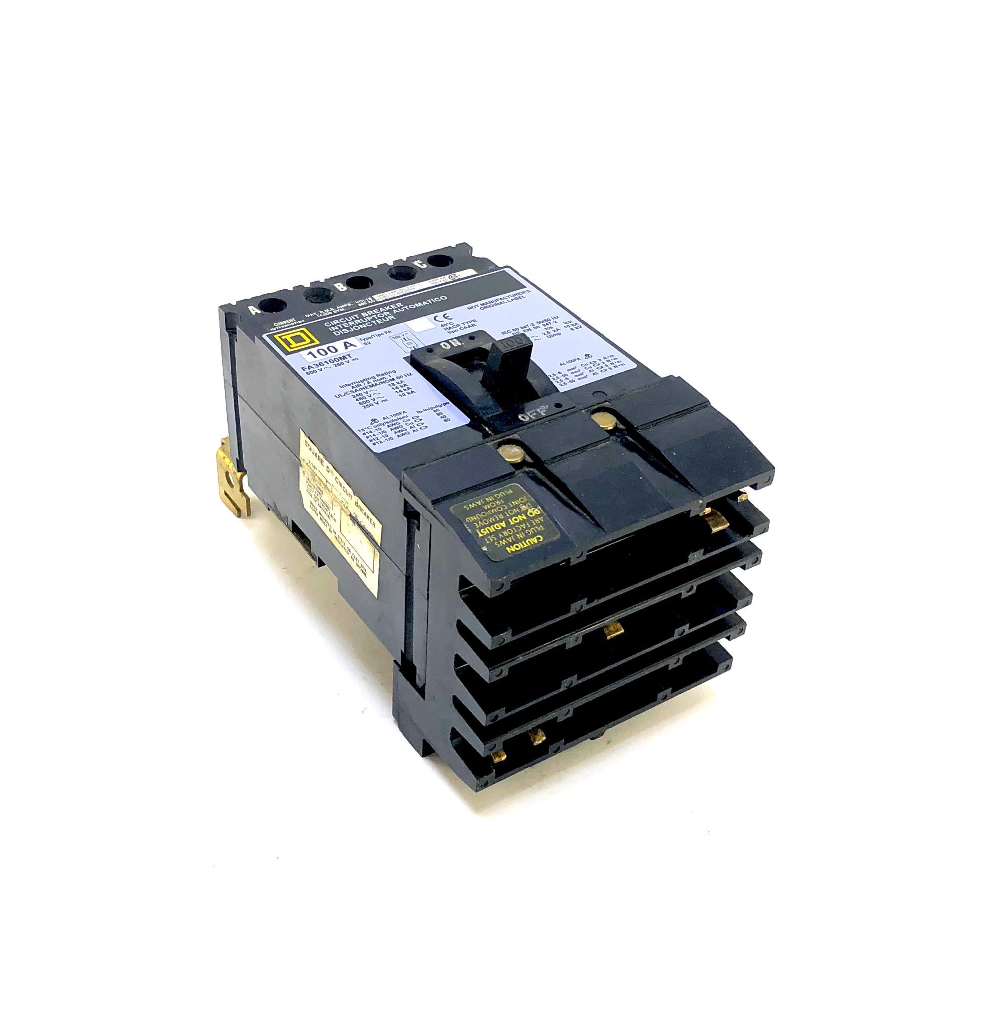 Square D FA36100MT 3 Pole 100 Amp 600 Vac I-Line Circuit Breaker