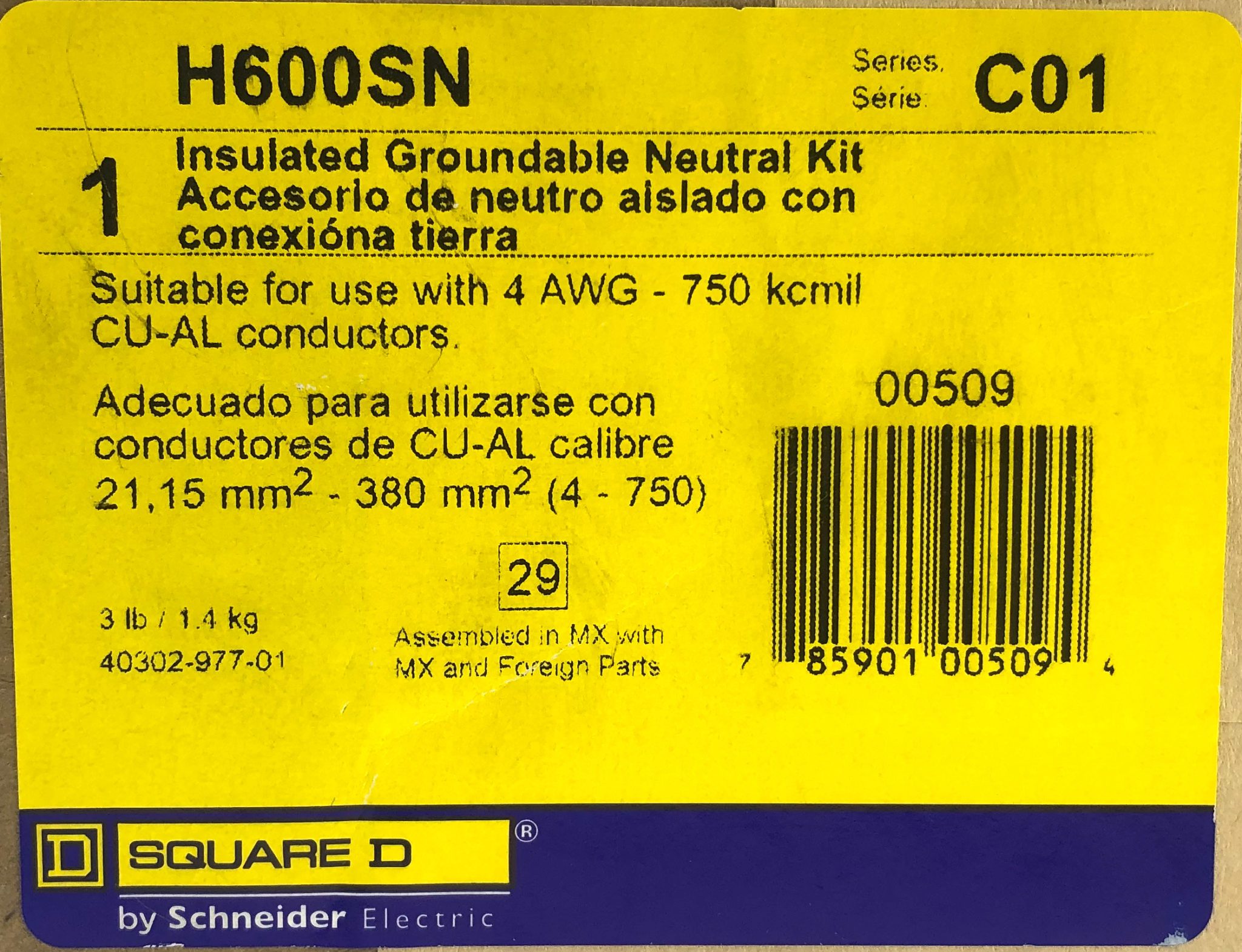 Square D H600SN Insulated Groundable Neutral Kit (Factory Sealed)