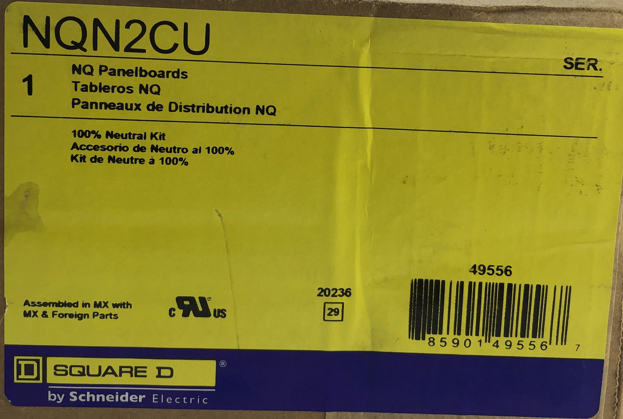Square D NQN2CU NQ Panelboards 100% Neutral Kit (Factory Sealed)