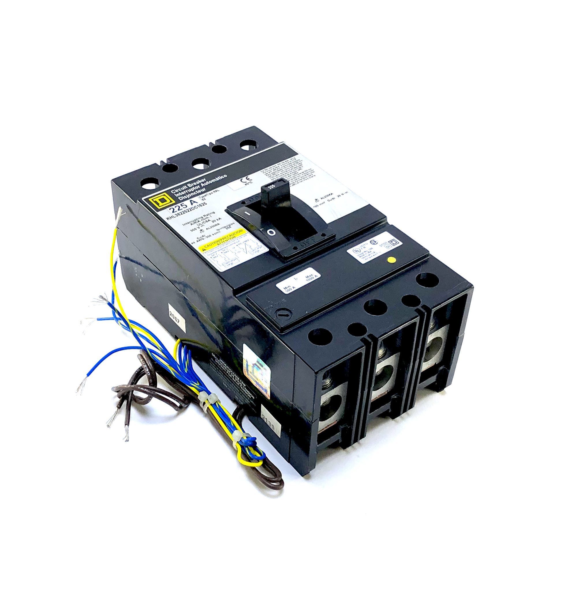 Square D KHL3622522DC1625 3Pole 225A 500Vdc Breaker W/AUXx2 & UV