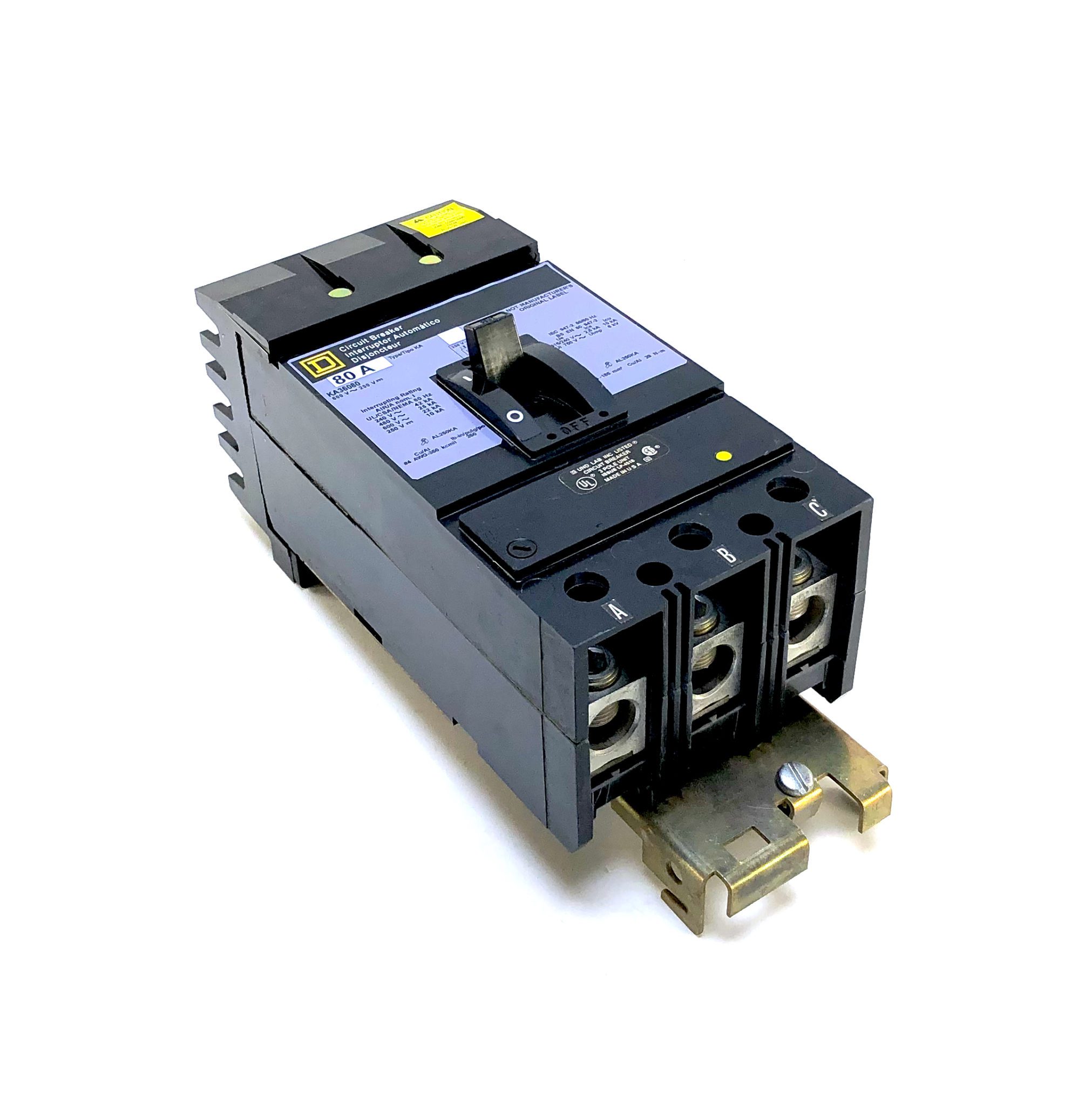 Square D KA36080 3 Pole 80 Amp 600 Vac I-Line Circuit Breaker