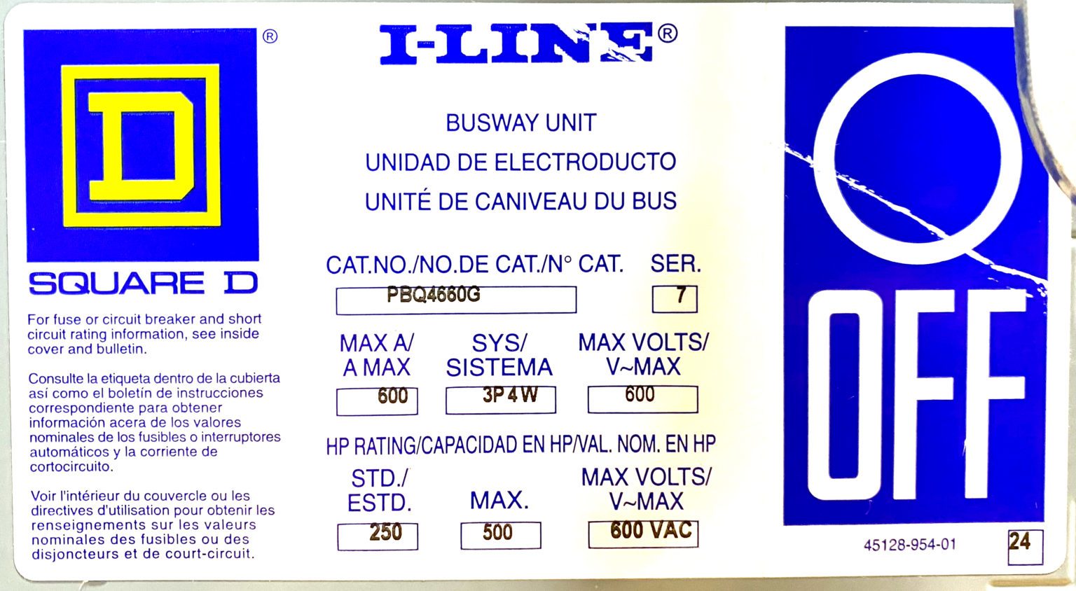 Square D PBQ4660G 3P4W 600 Amp 600Vac Fusible Busway Switch (NEW)