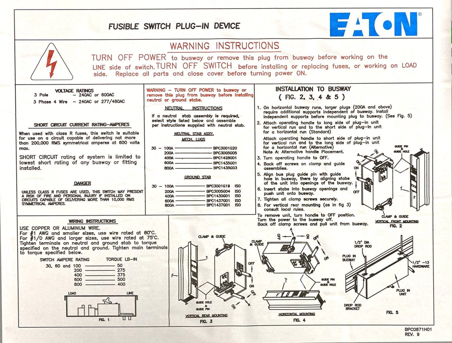 Eaton P3F366RN 3P4W 600A 480V Fusible Busway Safety Switch (NIB)