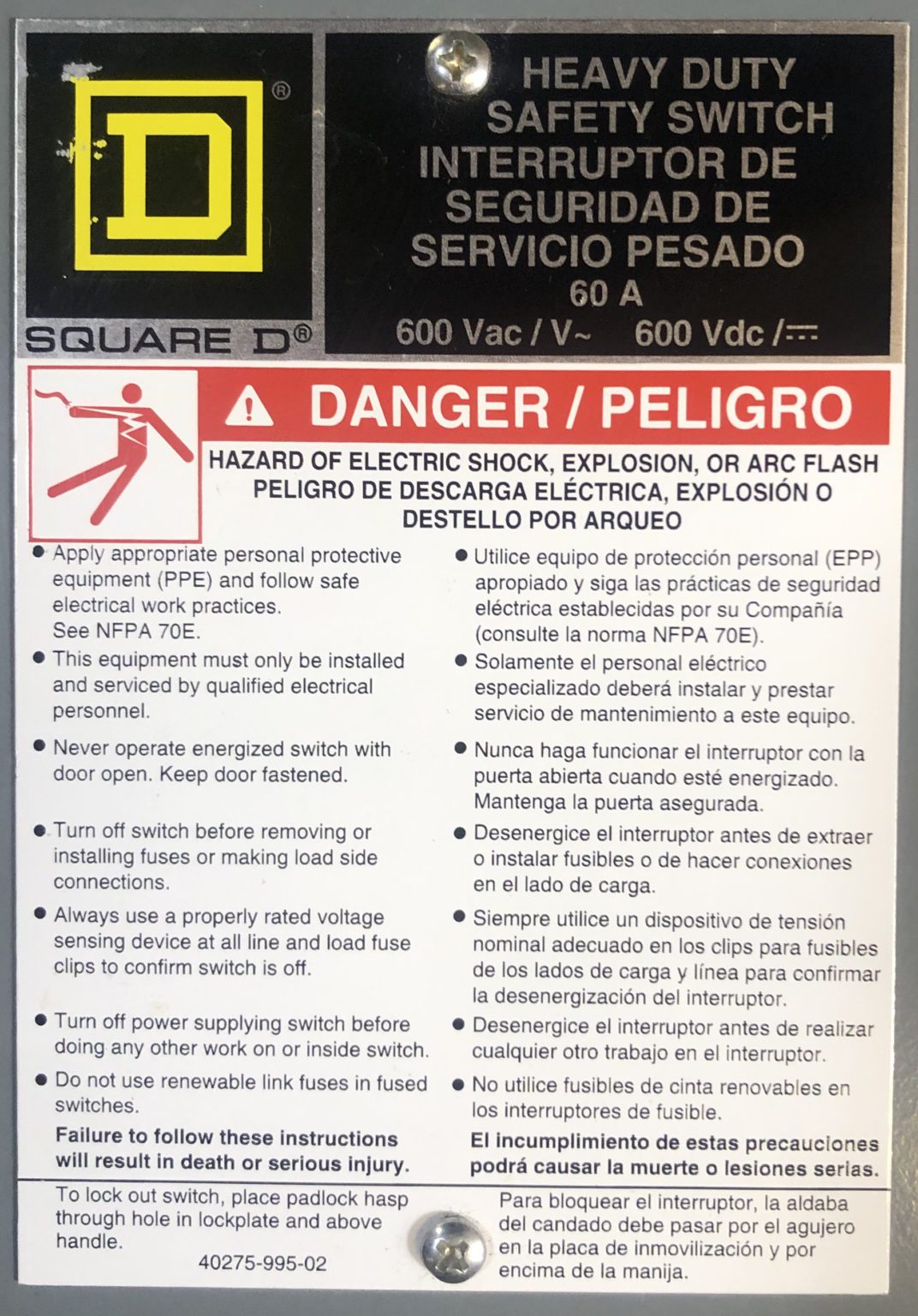 Square D HU362RB 3P3W 60 Amp 600 Vac Fusible Safety Switch (NIB) | Electrical Power and Control ...