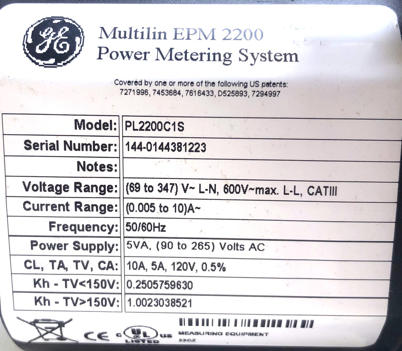 General Electric PL2200C1S Multilin EPM 2200 Power Meter
