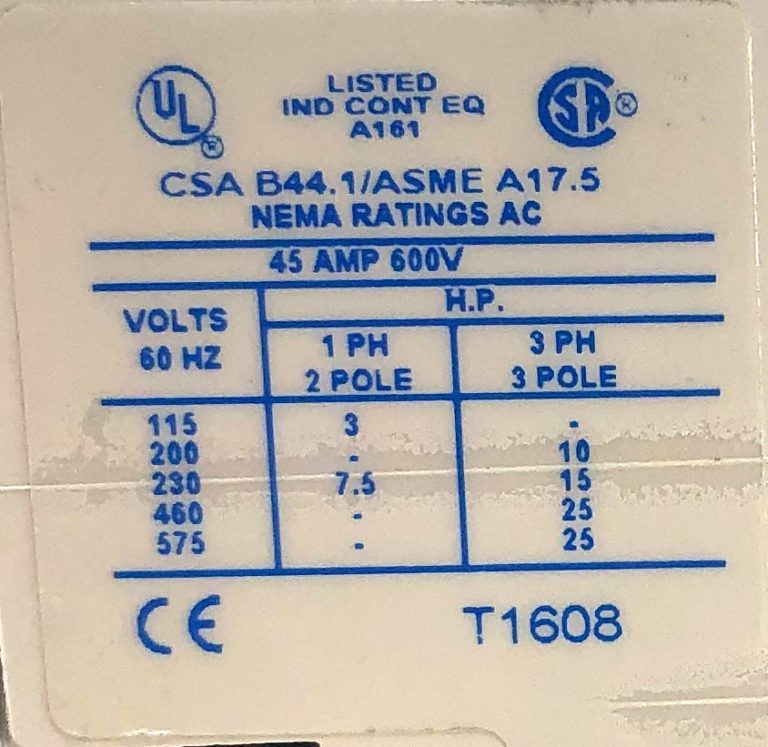 Eaton CN15GN3 3 Pole 45 Amp 600 Vac Contactor w/ 110/120 Vac Coil