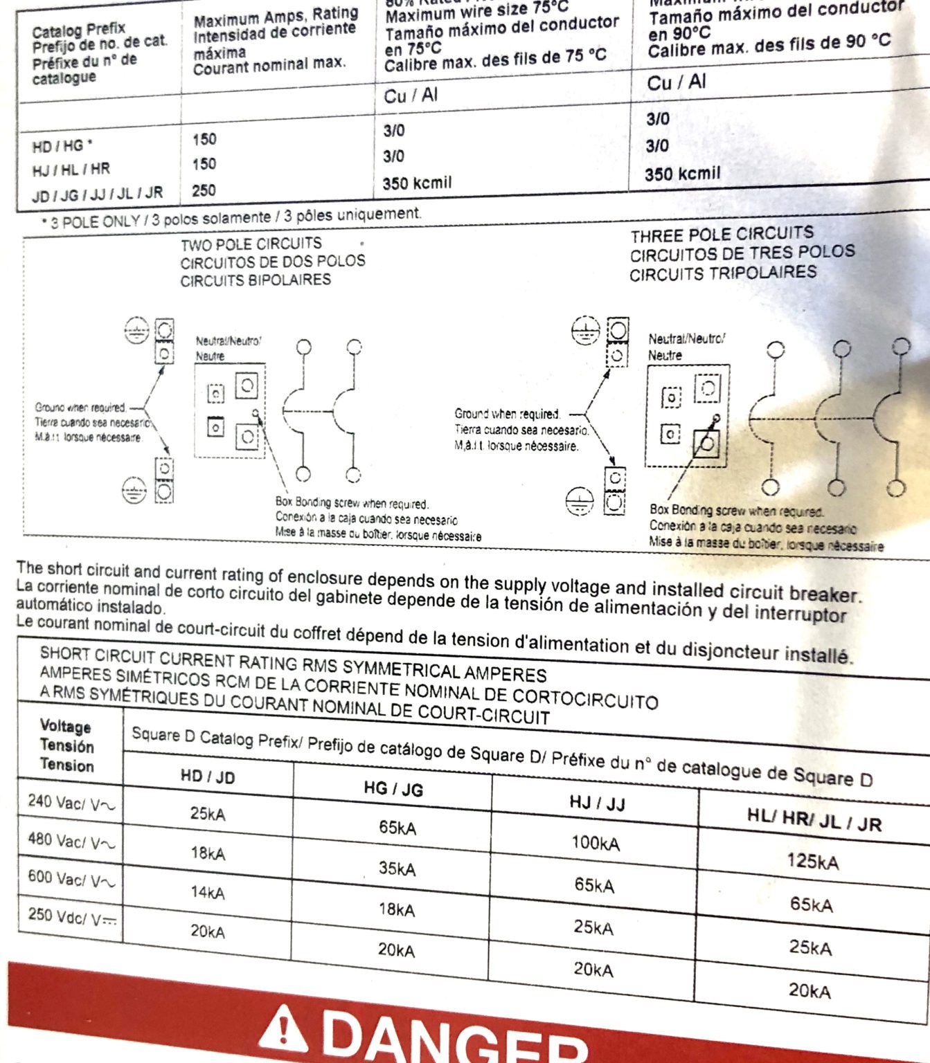 Square D J250F 3P4W 250 Amp 600Vac Type 1 Breaker Enclosure (NIB ...