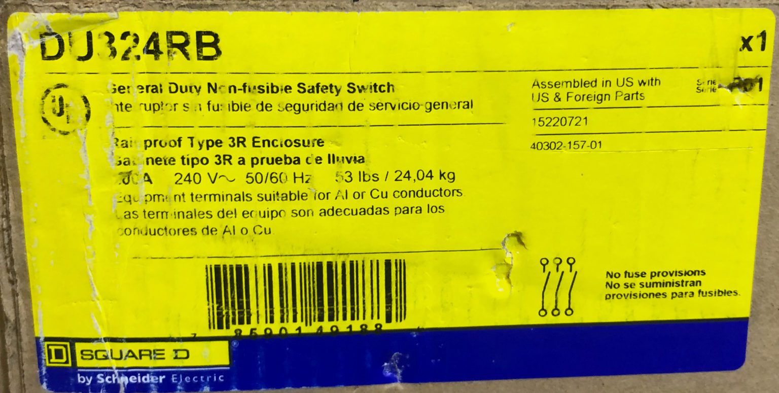 Square D DU324RB 3P3W 200A 240V Non-Fusible Safety Switch (NIB)