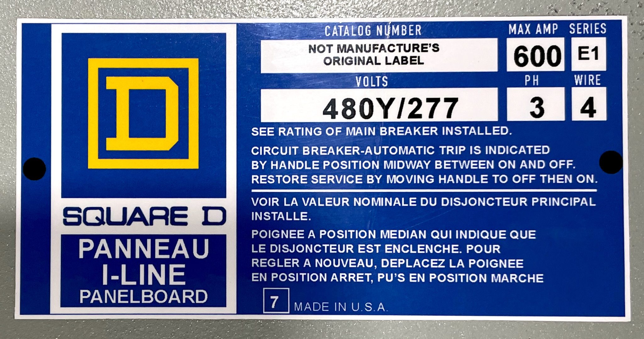 Square D 3P4W 600 Amp 480Y/277V 24 Cir Type 3R M.B. I-Line Panel