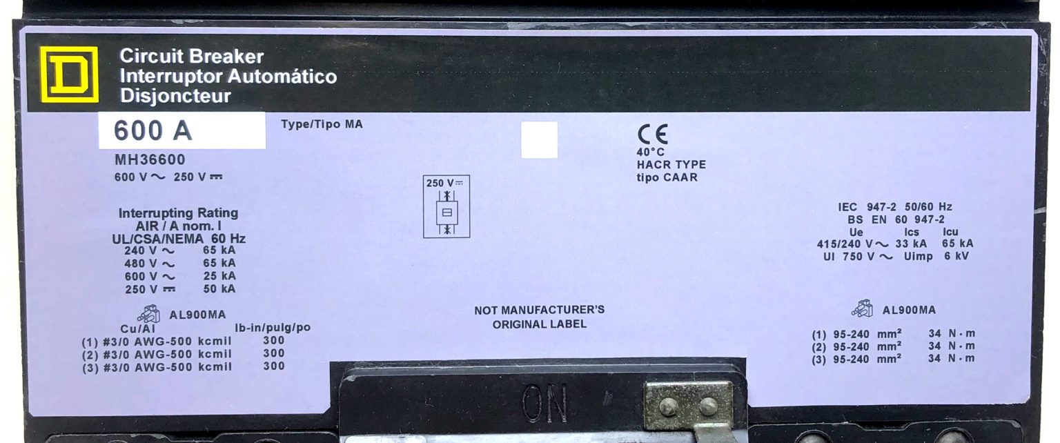 Square D MH36600 3 Pole 600A 600Vac I-Line Circuit Breaker (CHIP)