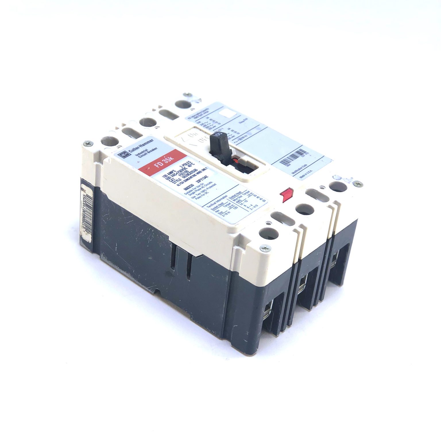 Cutler Hammer FD3100 3 Pole 100 Amp 600Vac Circuit Breaker (CHIP)