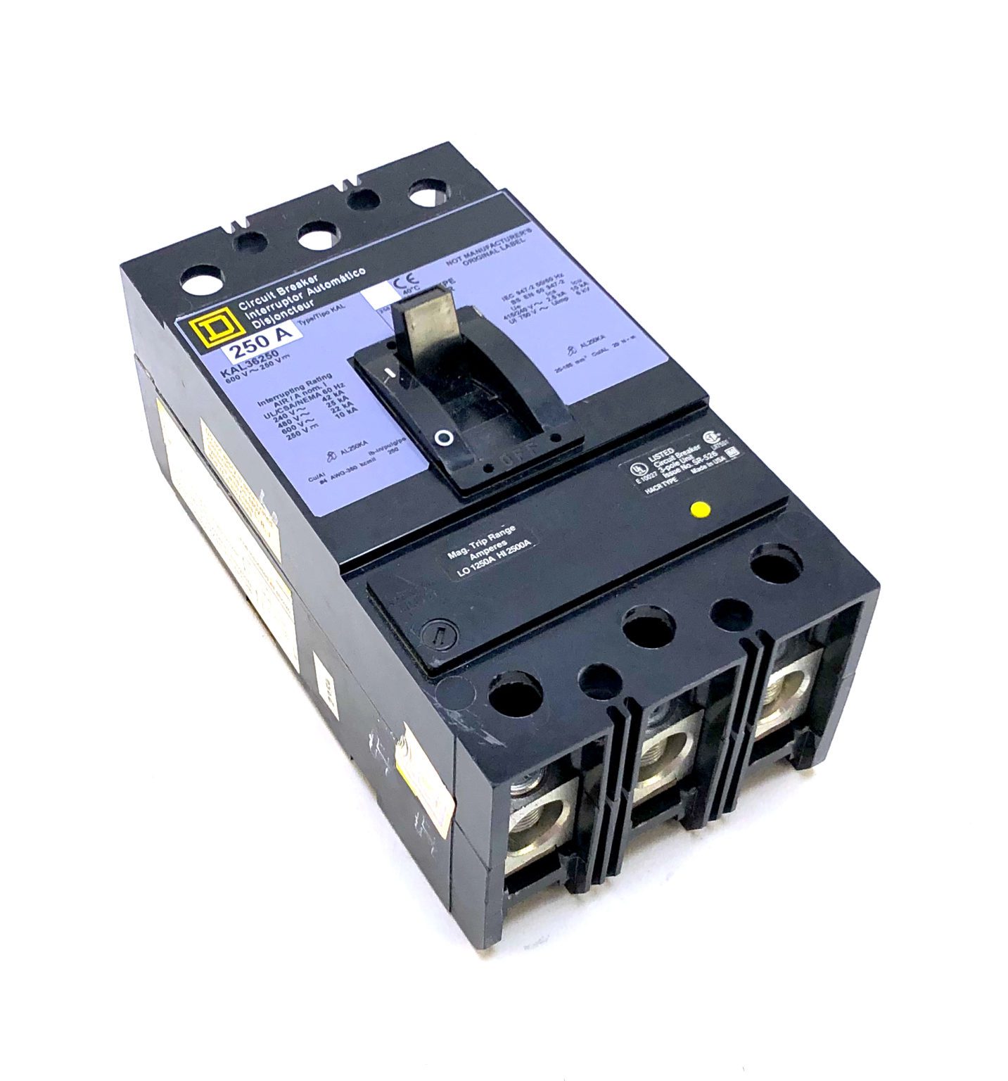 Square D KAL36250 3 Pole 250 Amp 600 Vac Circuit Breaker