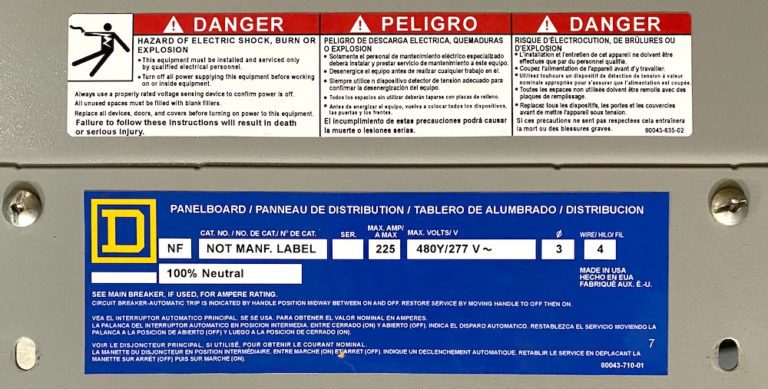 Square D Type NF 3P4W 225A 480Y/277V 30 Circuit NEMA 3R MLO Panel
