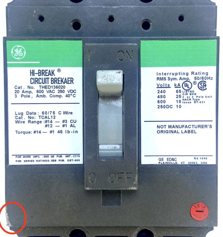 General Electric THED136020 3 Pole 20 Amp 600 Vac Breaker (CHIP)