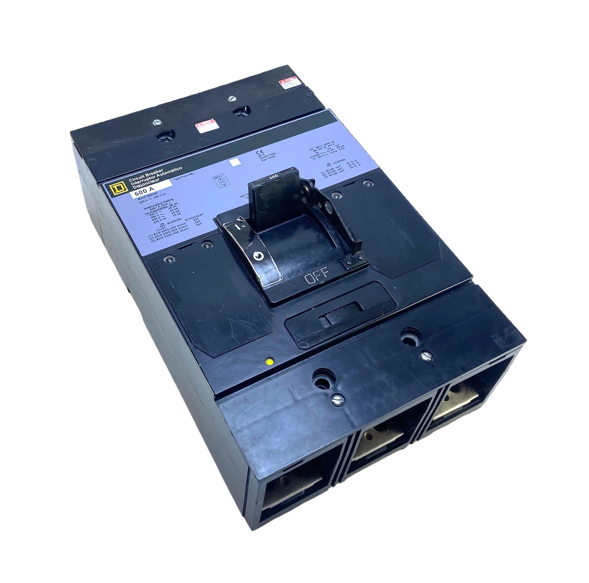 Square D MHF36600 3 Pole 600 Amp 600 Vac Circuit Breaker