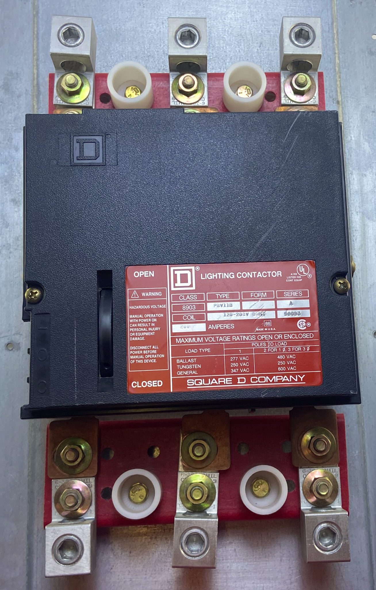 Square D 8903PBV11B 200 Amp 120-208 Vac Coil Contactor w/ Kit