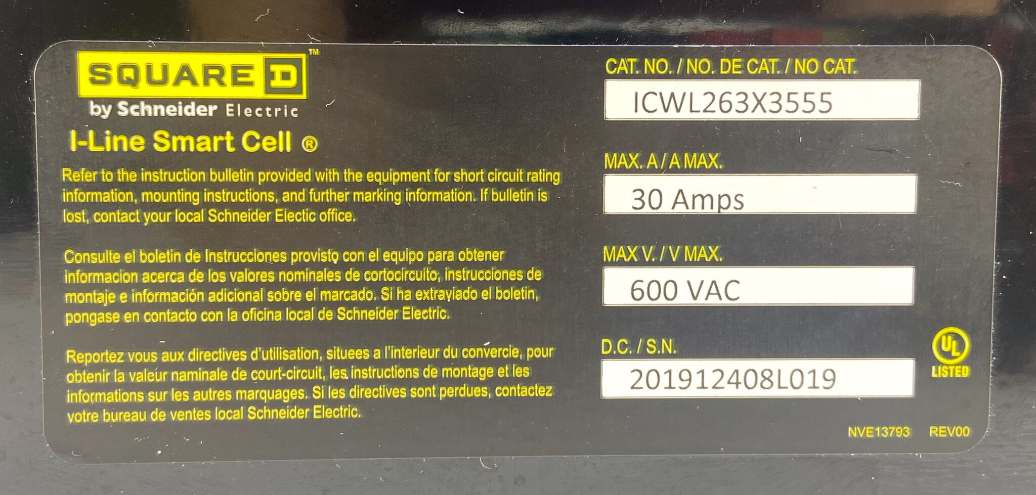Square D ICWL263X3555 3P 30A 600V I-Line Smart Cell (PARTS ONLY)