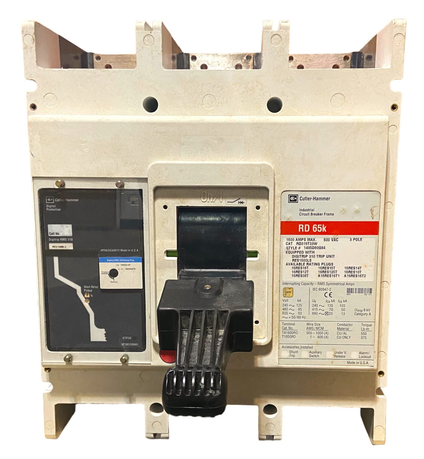 Cutler Hammer RD316T33W 3 Pole 1600 Amp 600 Vac Breaker w/ Handle