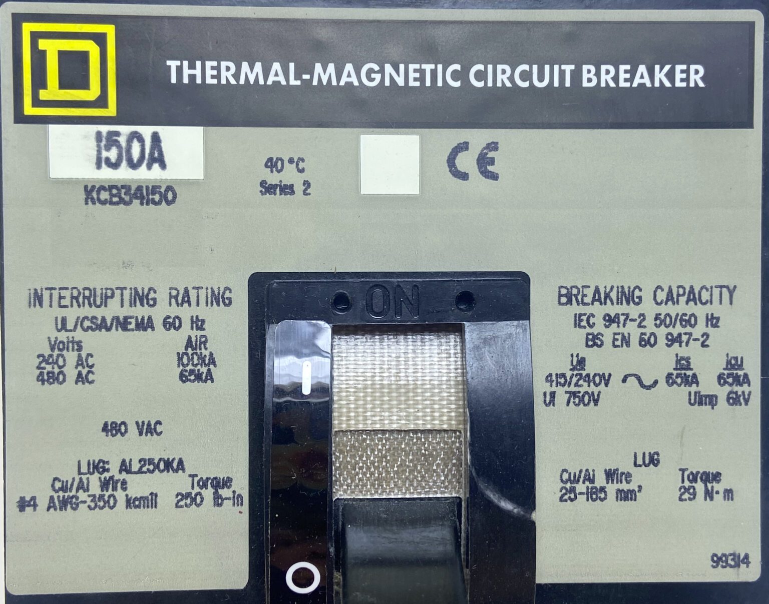 Square D KCB34150 3 Pole 150 Amp 480 Vac I-Line Circuit Breaker