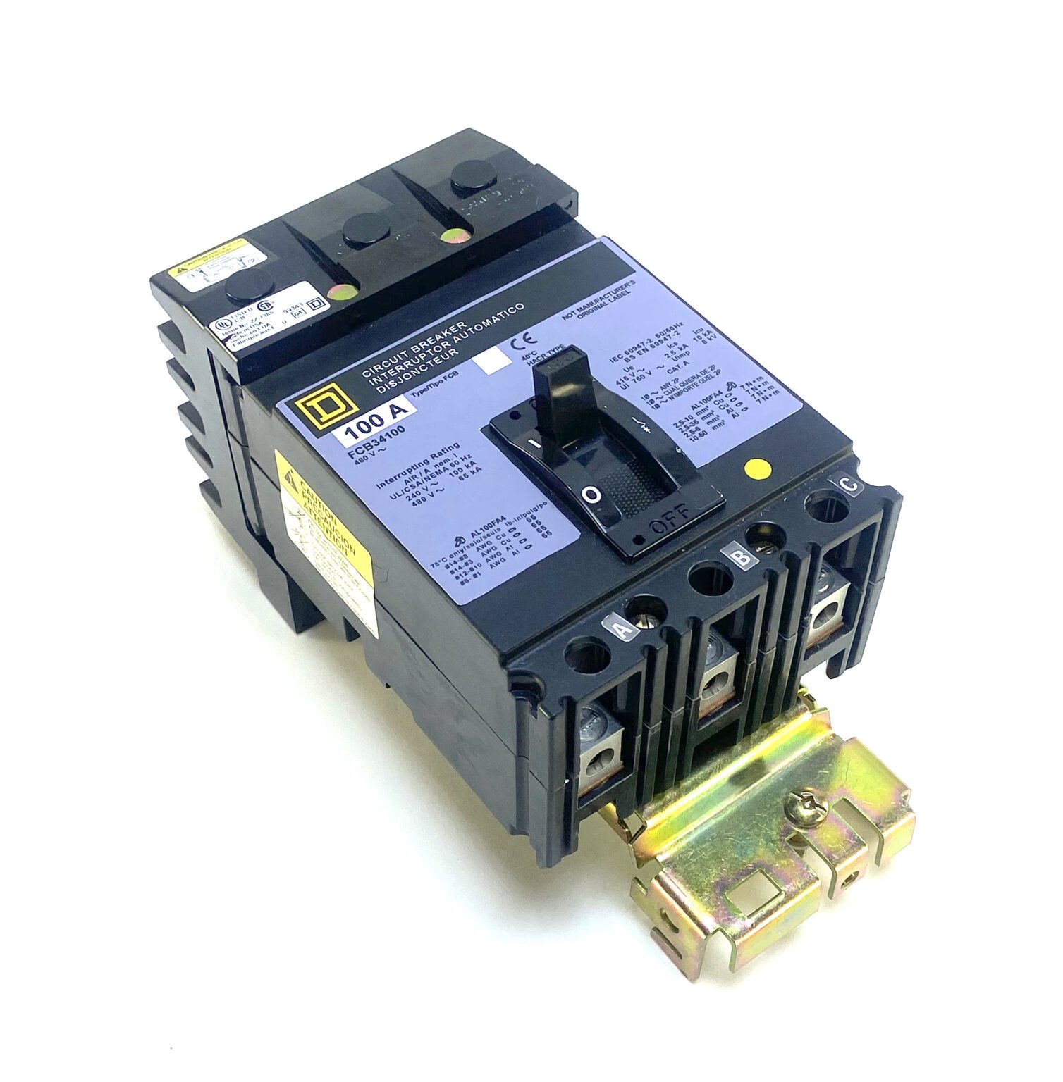 Square D FCB34100 3 Pole 100 Amp 480 Vac I-Line Circuit Breaker