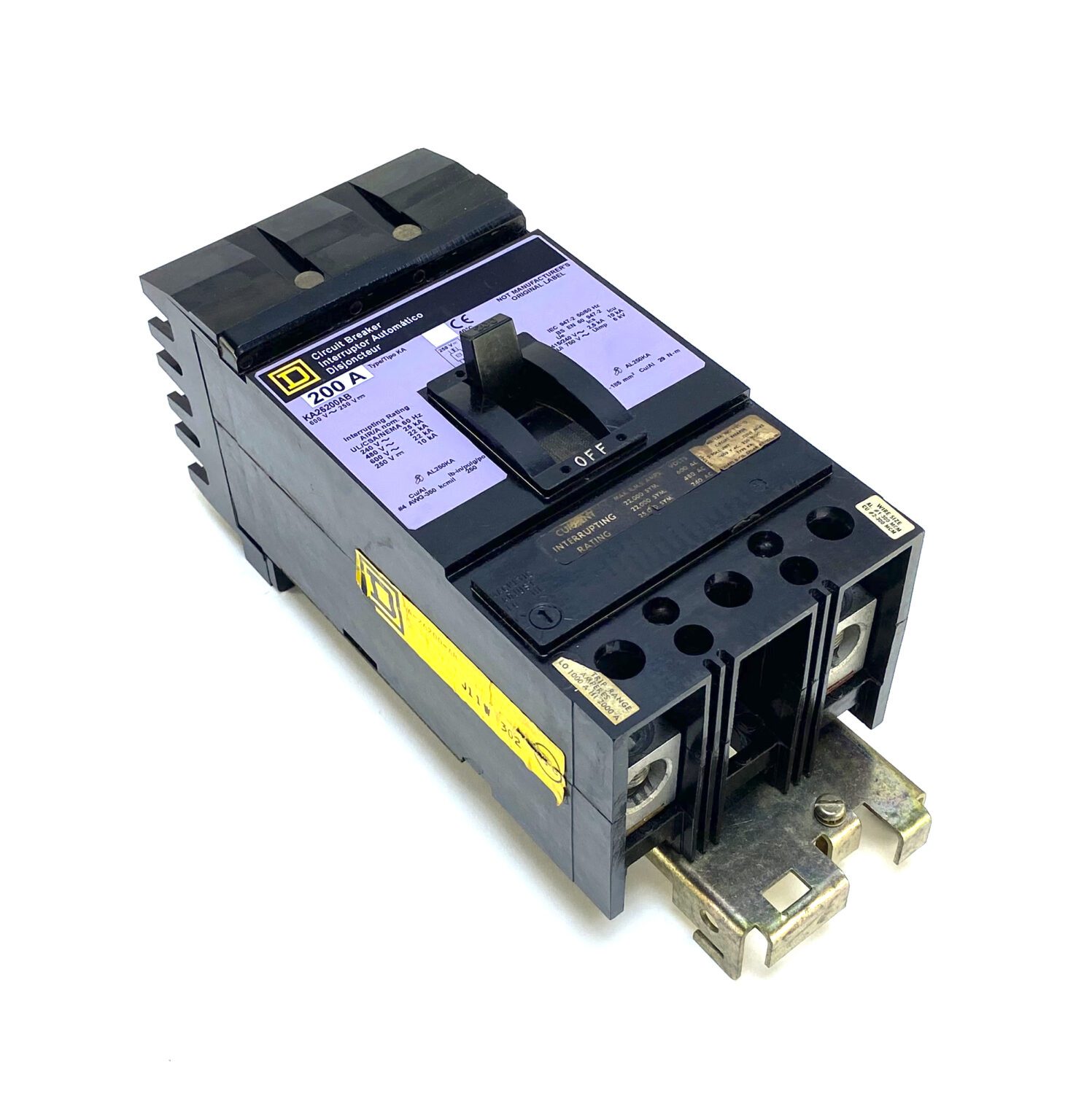 Square D KA26200AB 2 Pole 200 Amp 600 Vac I-Line Circuit Breaker