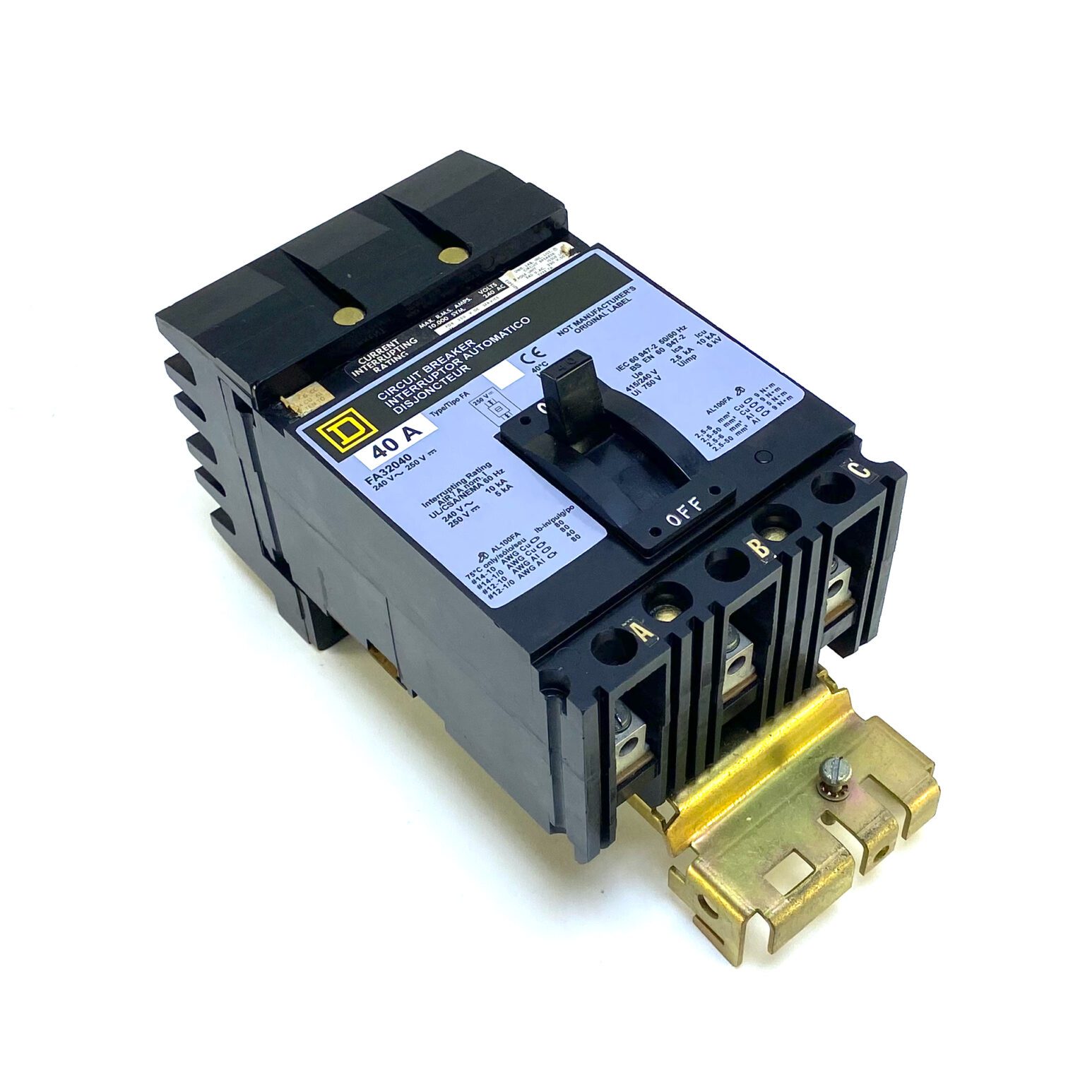 Square D FA32040 3 Pole 40 Amp 240 Vac I-Line Circuit Breaker