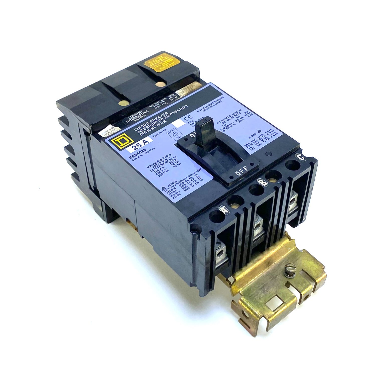Square D FA34025 3 Pole 25 Amp 480 Vac I-Line Circuit Breaker