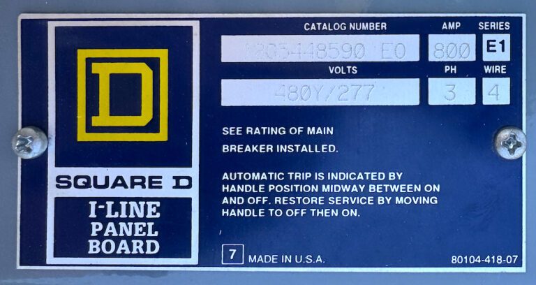 Square D 3P4W 800A 480Y/277V 42 Circuit NEMA 1 MLO I-Line Panel