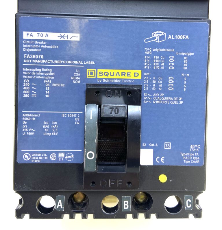 SQUARE D FA36070 3POLE 70AMP 600VAC I-LINE CIRCUIT BREAKER