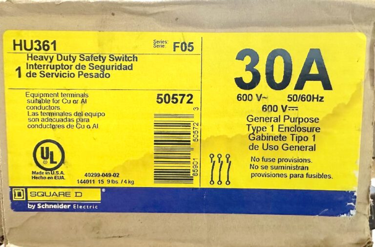Square D HU361 3P3W 30 Amp 600Vac Safety Switch (FACTORY SEALED)