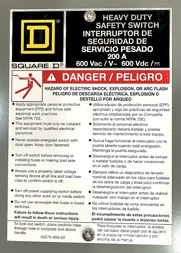 Square D H364 3P3W 200 Amp 600Vac Fusible Safety Switch (SURPLUS)