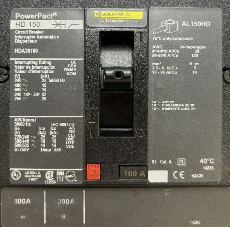 Square D HDA36100 3Pole 150Amp 600Vac PowerPact Circuit Breaker
