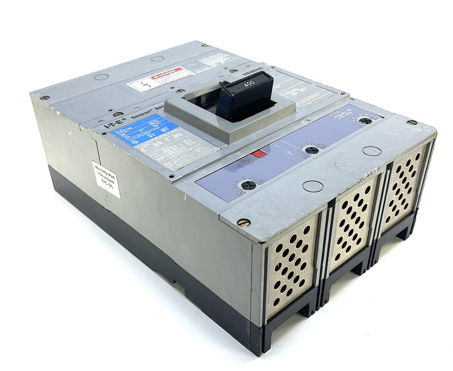 Siemens JD63F400 3 Pole 400 Amp 600 Vac Circuit Breaker Trip Unit ...