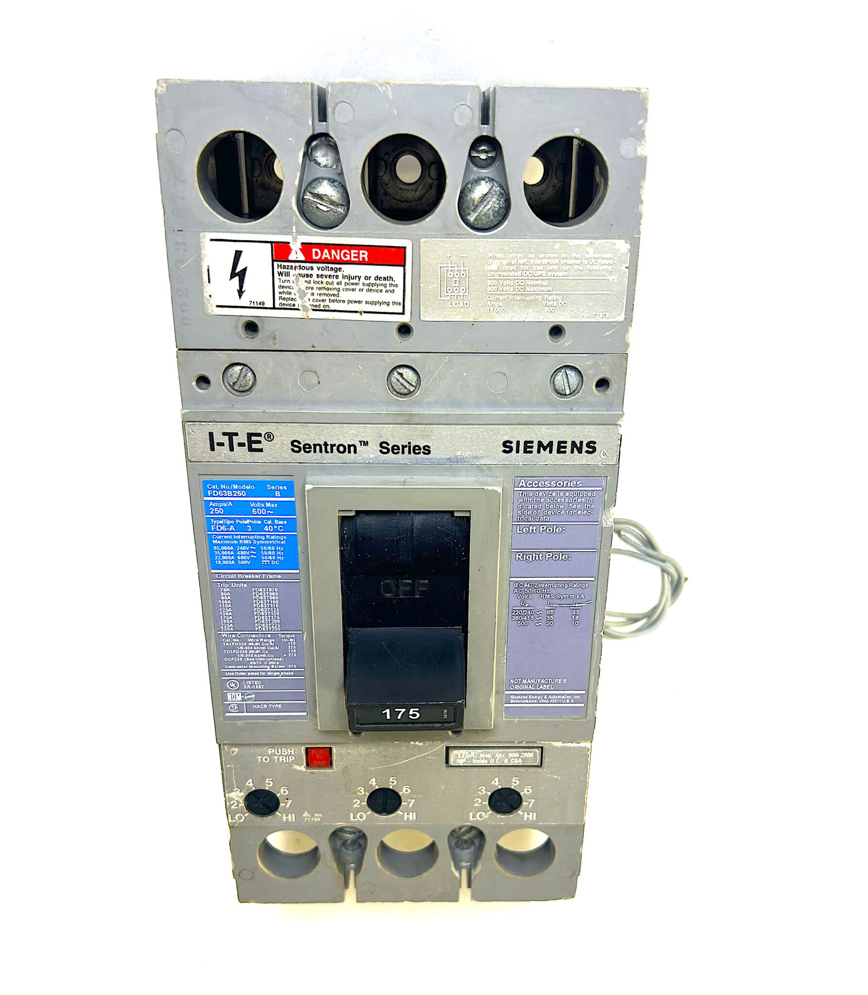 Siemens FD63F250 3 Pole 250 Amp 600 Vac Circuit Breaker | Electrical ...