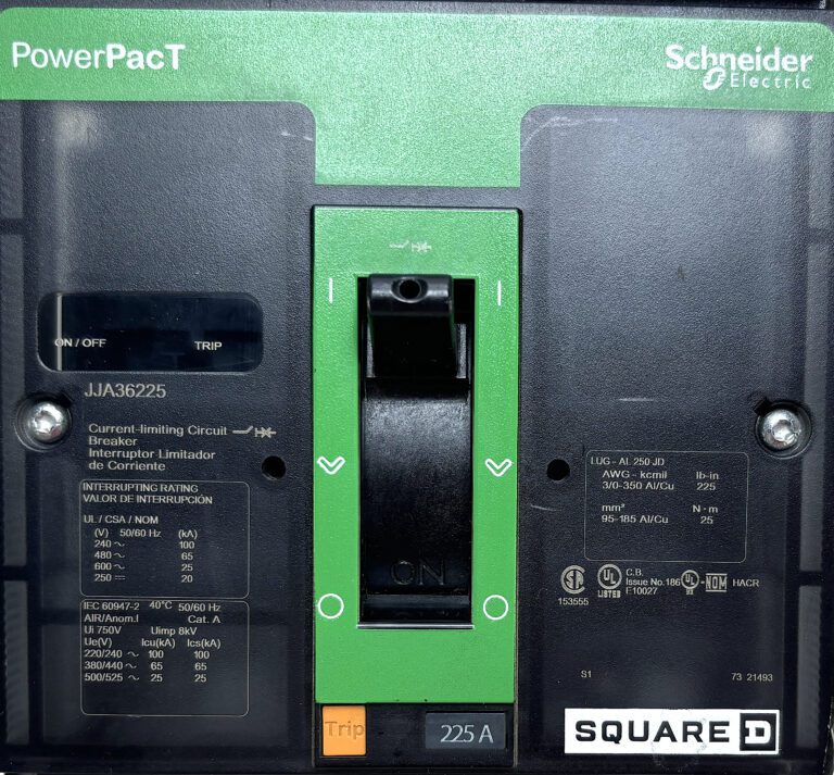 Square D JJA36225 3 Pole 225 Amp 600 Vac I-Line Circuit Breaker