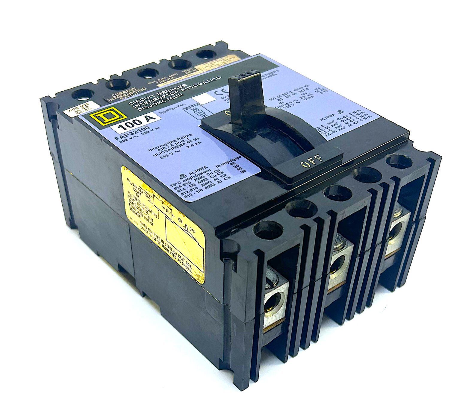 Square D FAP32100 3 Pole 100 Amp 600Vac Circuit Breaker | Electrical ...