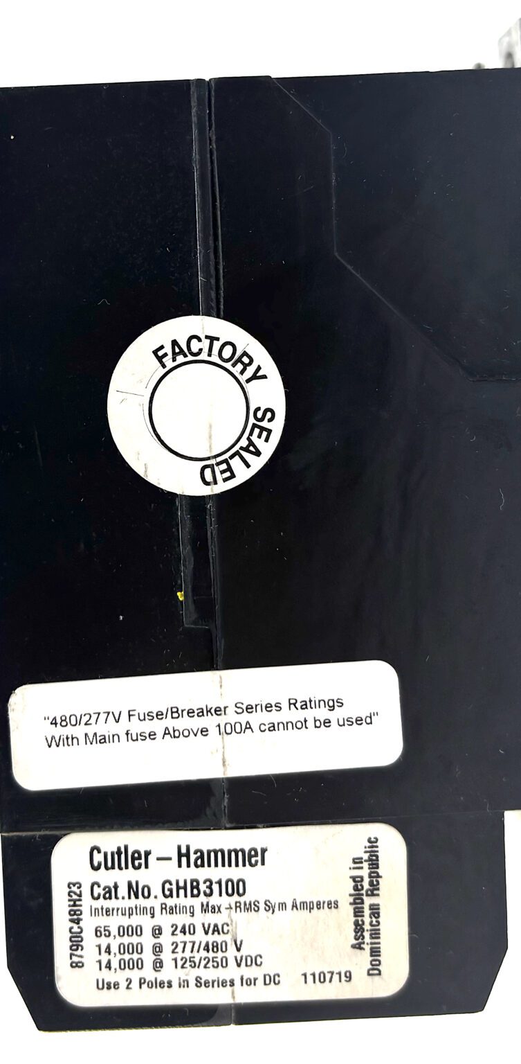 Cutler Hammer GHB3100 3 Pole 100 Amp 480Vac Breaker (Test Report)