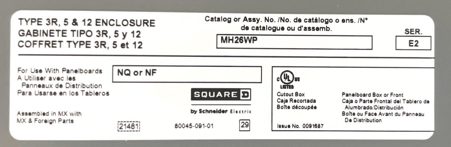 Square D 3P4W 100 Amp 208Y/120V 18Ckt NEMA 3R Type-NQ Panel (NEW)
