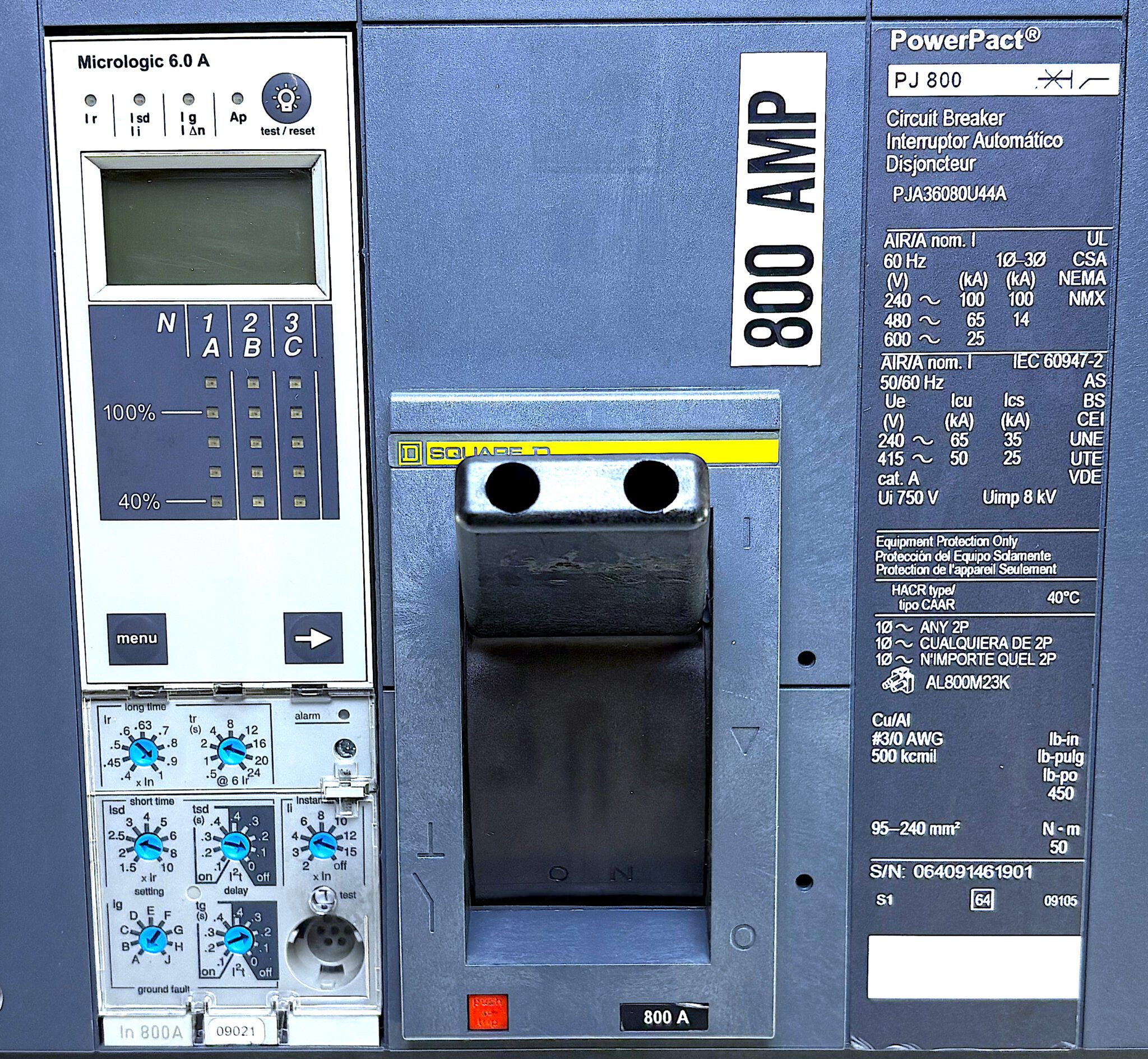 Square D PJA36080U44A 3 Pole 800 Amp 600 Vac Circuit Breaker ...