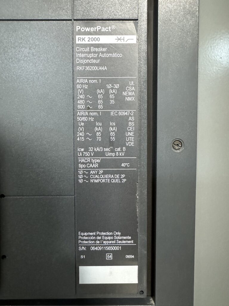 Square D QED 3P4W 2000 Amp 480/277V 65kA NEMA 3R Switchgear w/GFI