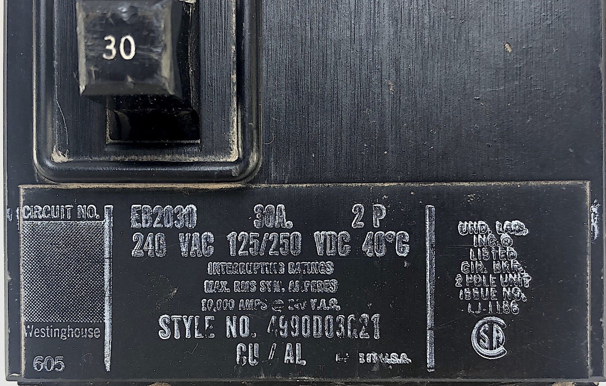 Westinghouse 2 Pole 30 Amp 240 Vac Circuit Breaker (N3) | Electrical ...