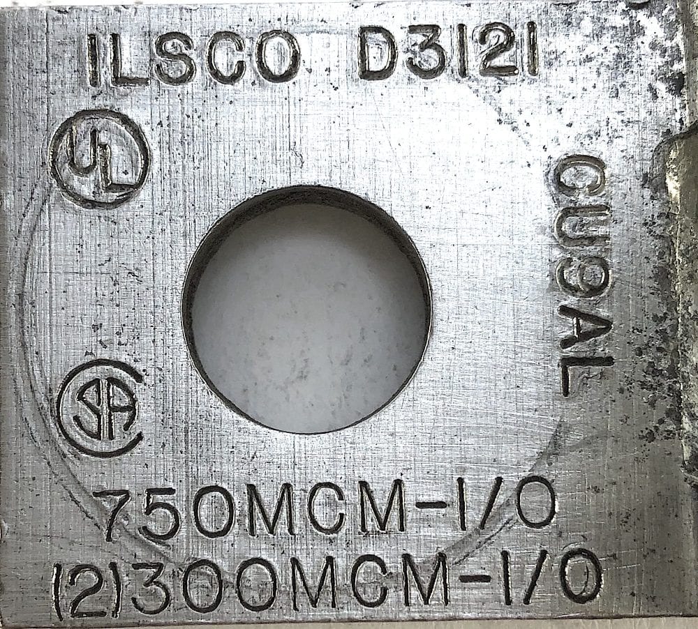 ILSCO D3121 CU9AL 750MCM-1/0 -- (2)300MCM-1/0 Lug (Single) (K3 ...