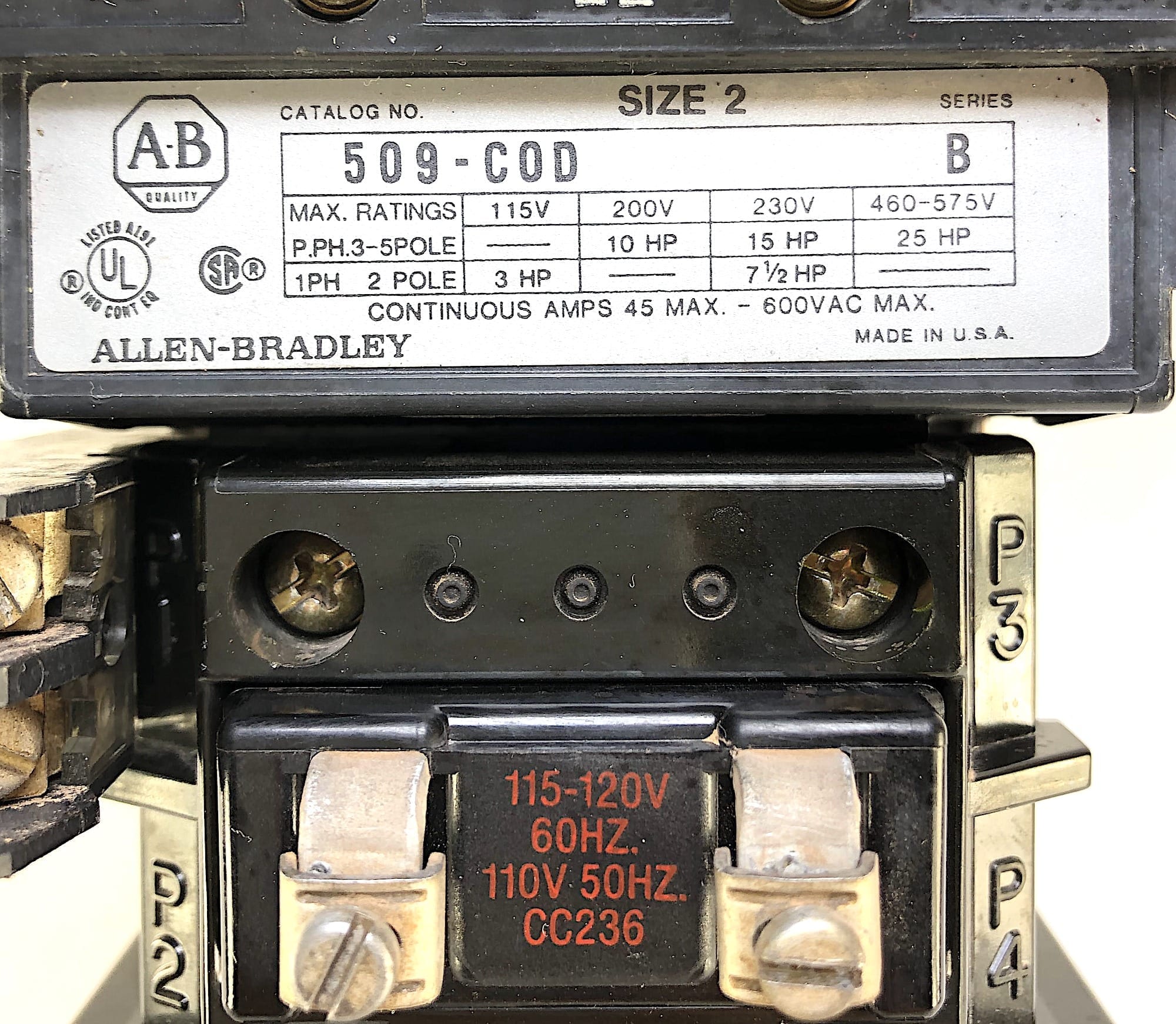 Allen Bradley 509-DOD Size 3 Motor Starter w/120 Vac Coil